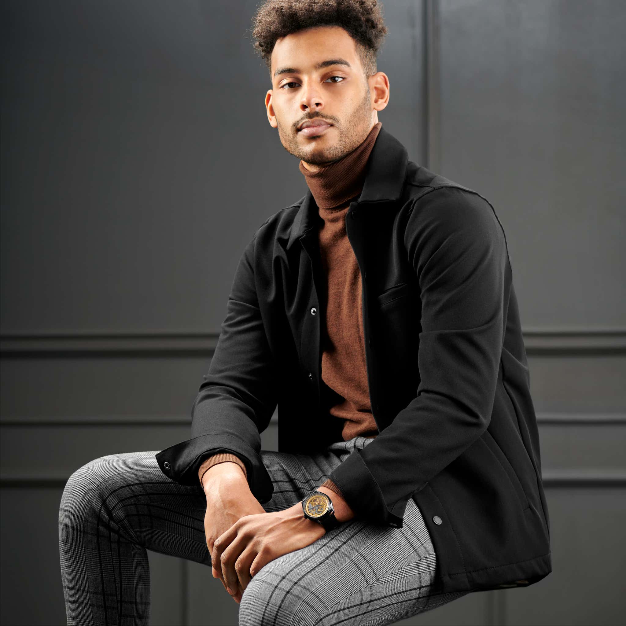 Motus | Black Stainless Steel Skeleton Watch With Gold-Tone Movement ...