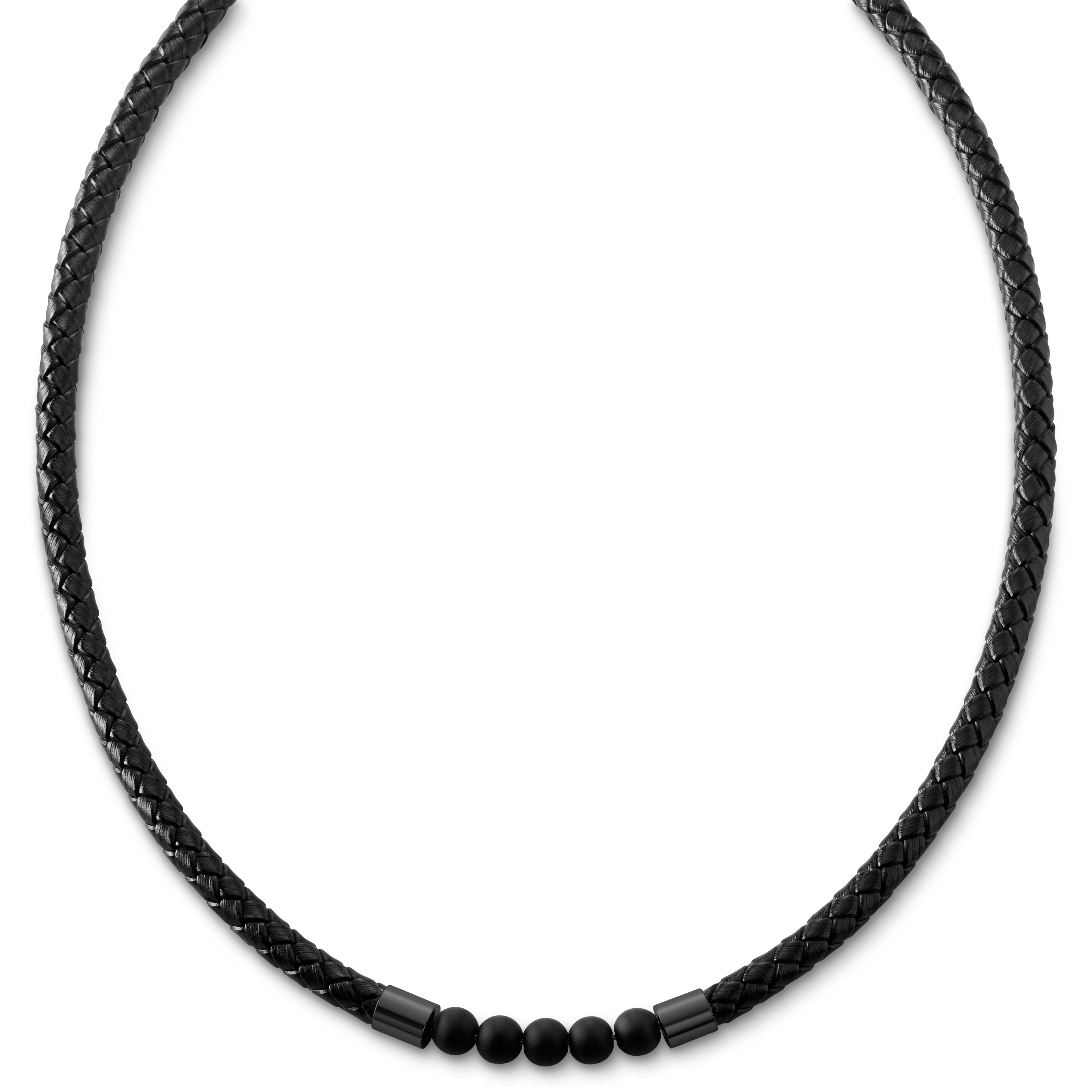 Tenvis | 5 mm Black Onyx Leather Necklace | In stock! | Lucleon