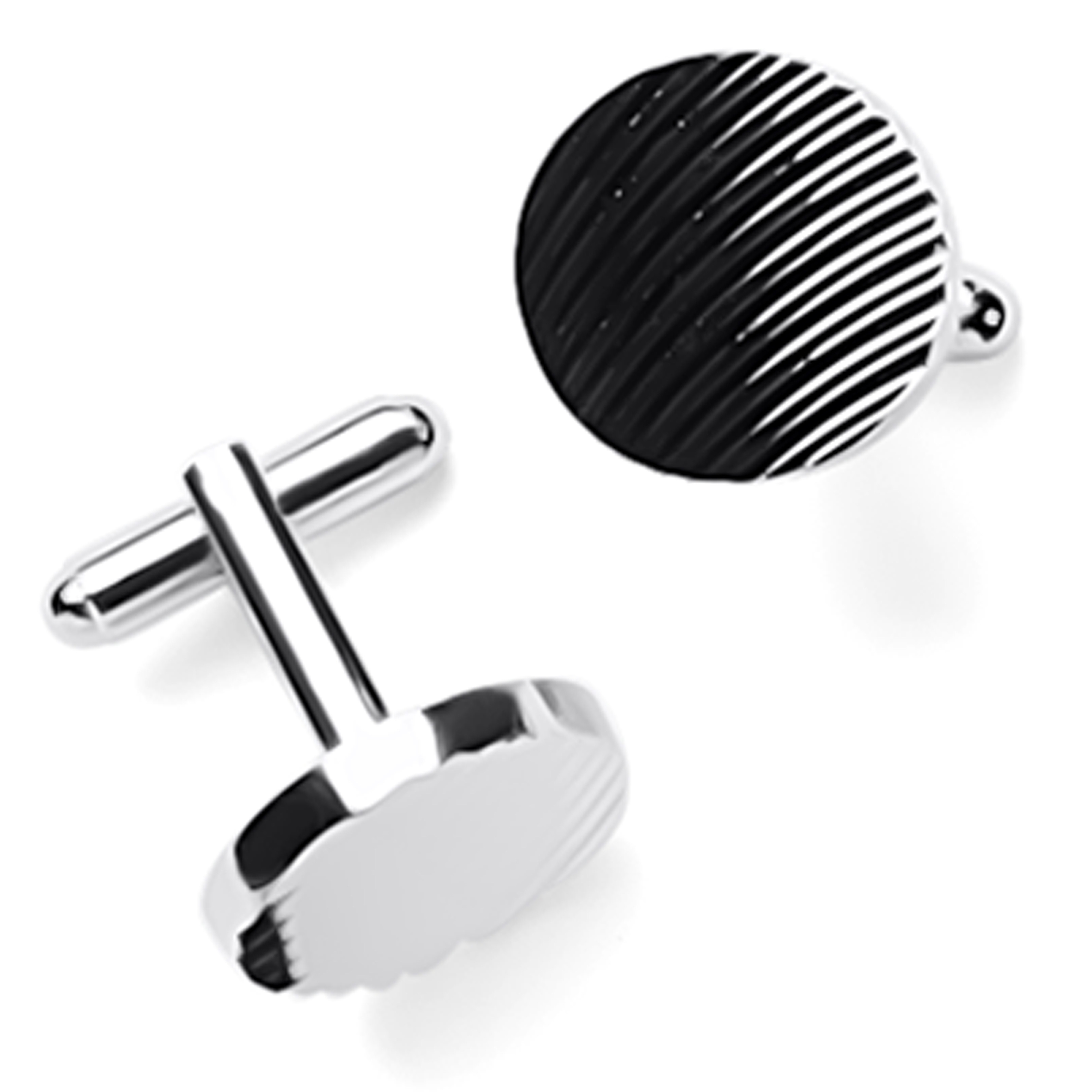 Round Silver-Tone Striped Cufflinks | In stock! | Trendhim