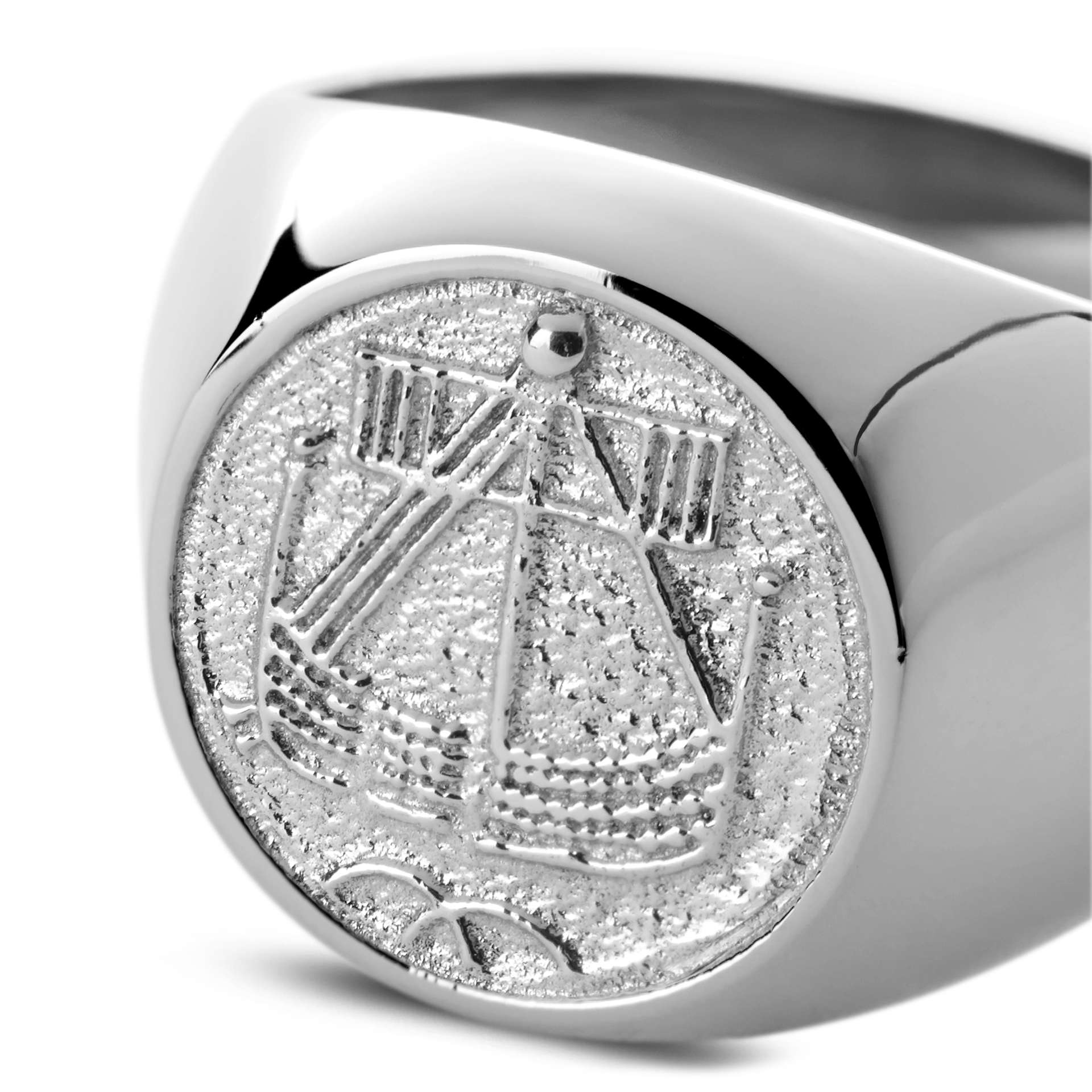 Makt | Silver-Tone Stainless Steel Viking Ship Signet Ring | In stock ...