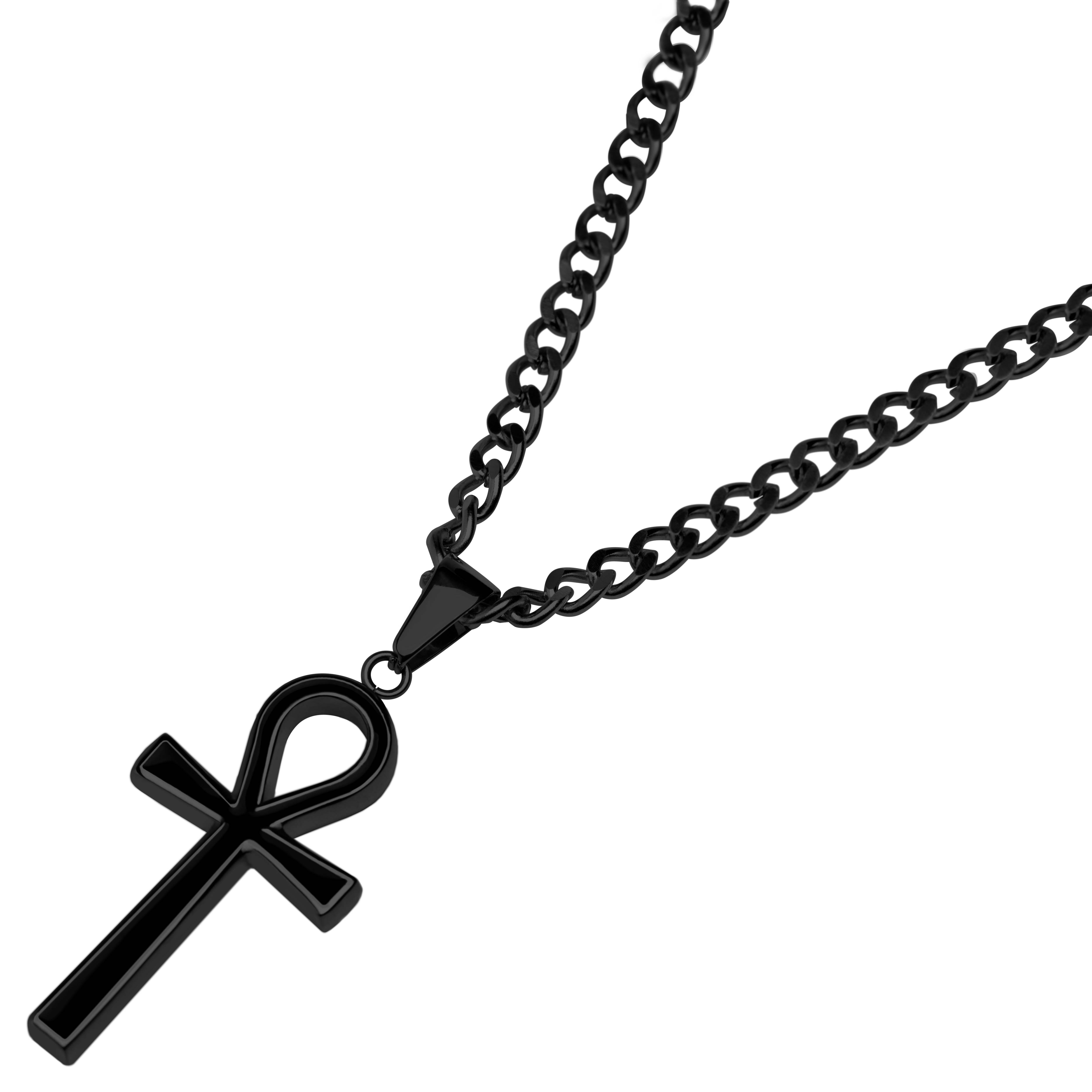 Ankh | Black Stainless Steel Ankh Curb Chain Necklace | In stock! | Lucleon