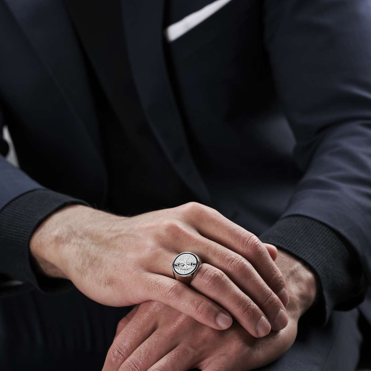 Makt | Rotating Silver-Tone Stainless Steel With Black Onyx Compass ...