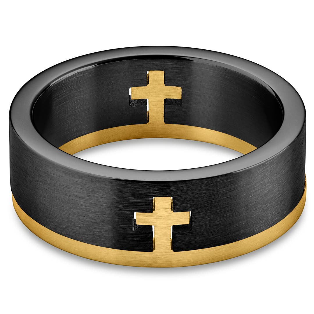 Unity | 8 mm Zwarte en Goudkleurige Ring met Kruis | Op voorraad | Arkai Unity | 8 mm Zwarte en Goudkleurige Ring met Kruis | Op voorraad | Arkai