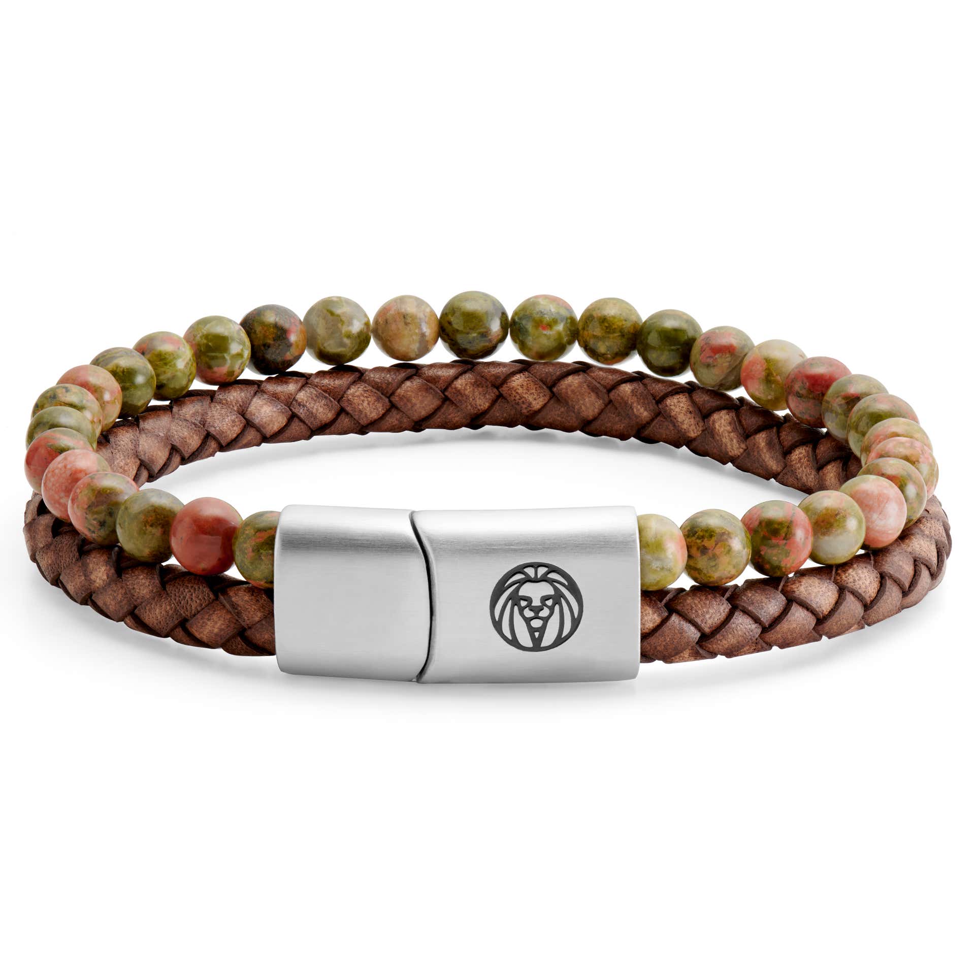 Icon | Rusty Brown Leather & Unakite Double Bracelet | In stock! | Lucleon