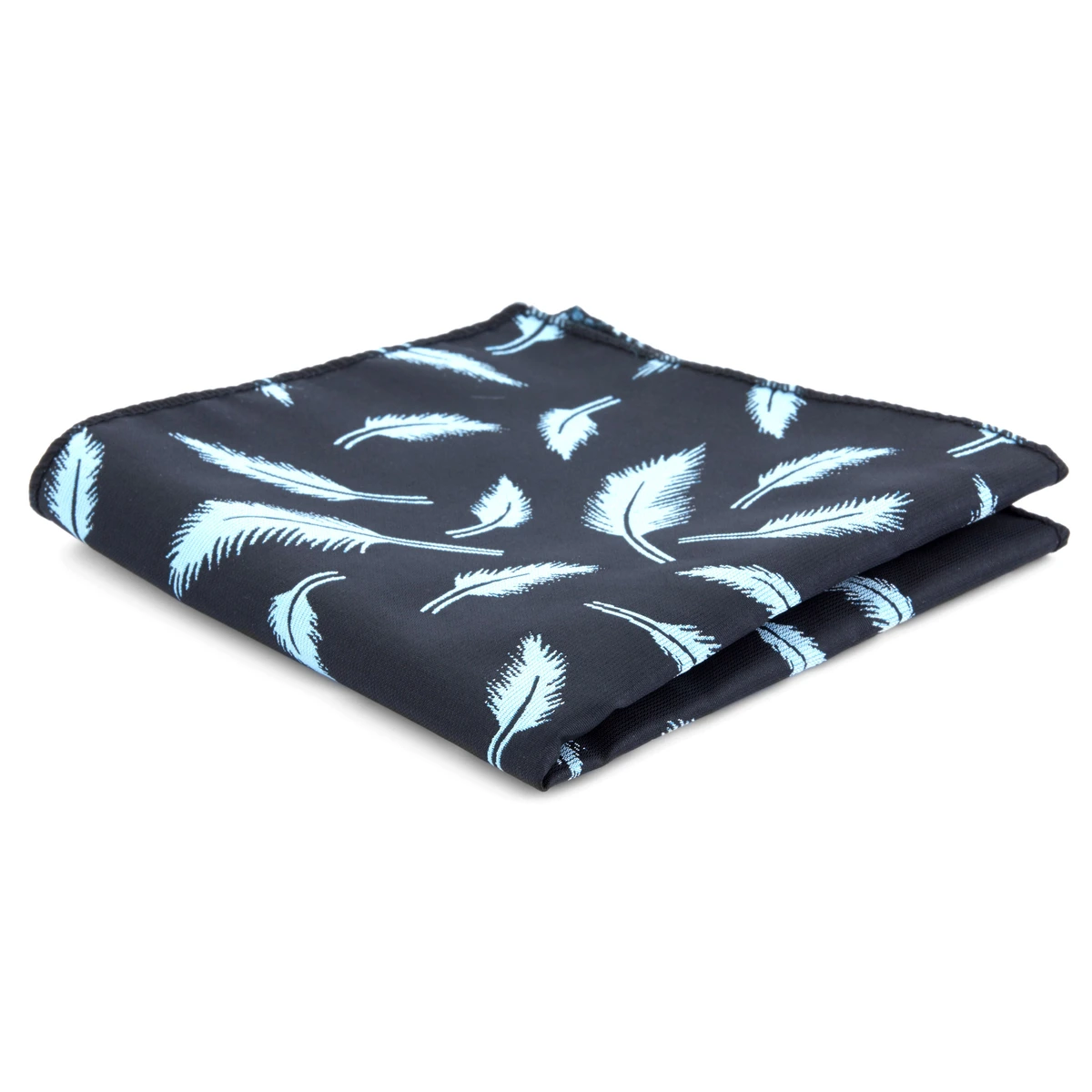 Navy Sky Blue Feather Print Pocket Square In Stock Tailor Toki navy-sky-blue-feather-print-pocket-square-in-stock-tailor-toki