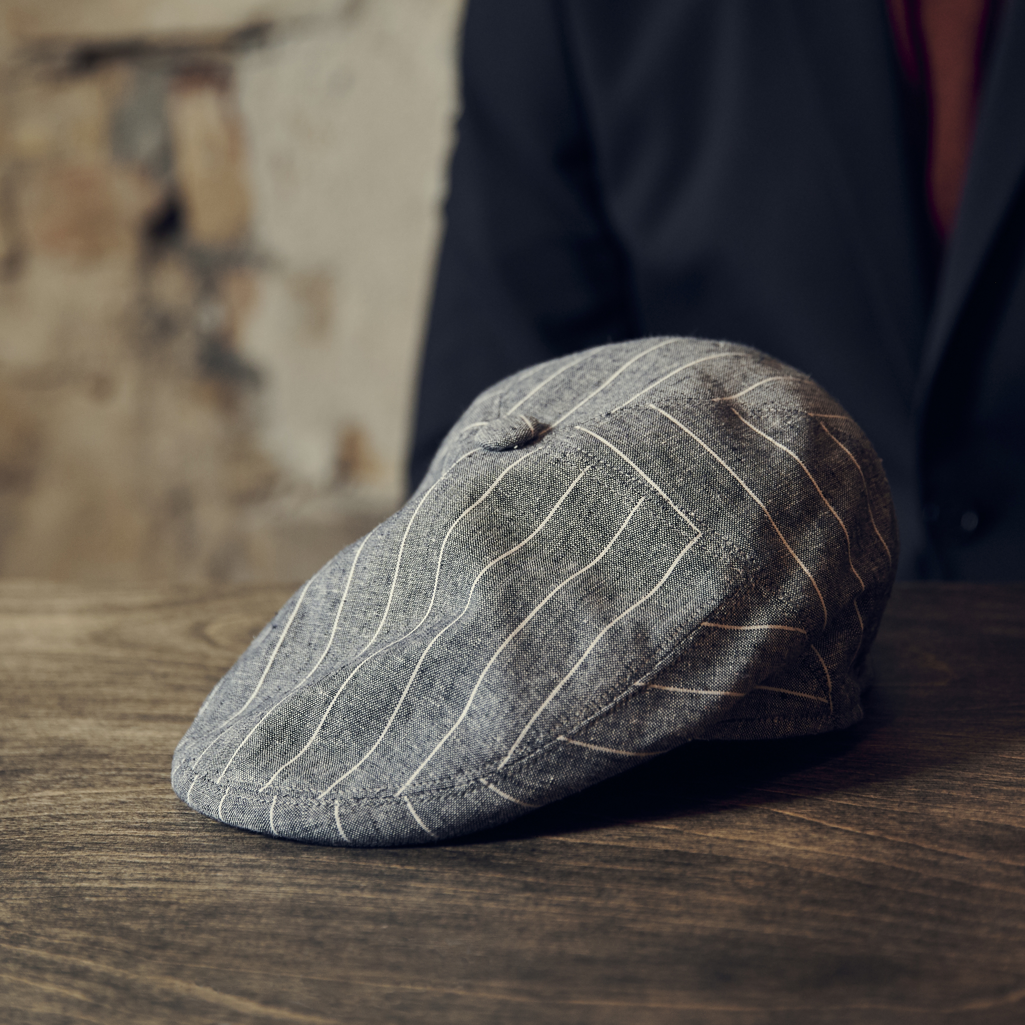 Moda | Deep Blue & White Striped Flat Cap | In stock! | Fawler