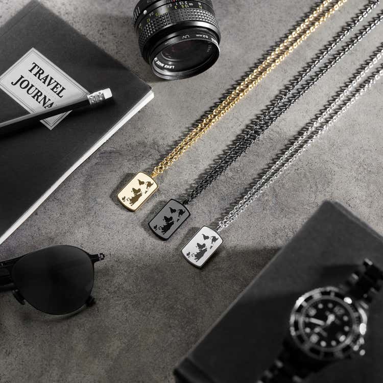 Black Stainless Steel World Map Cable Chain Necklace | In stock! | Lucleon