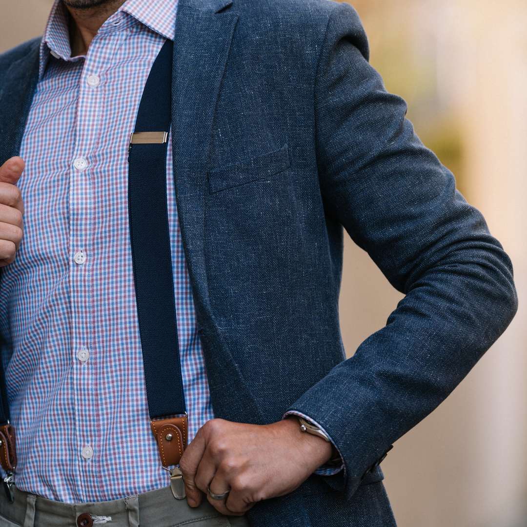 Bretele late albastru intens cu piele | În stoc | Trendhim