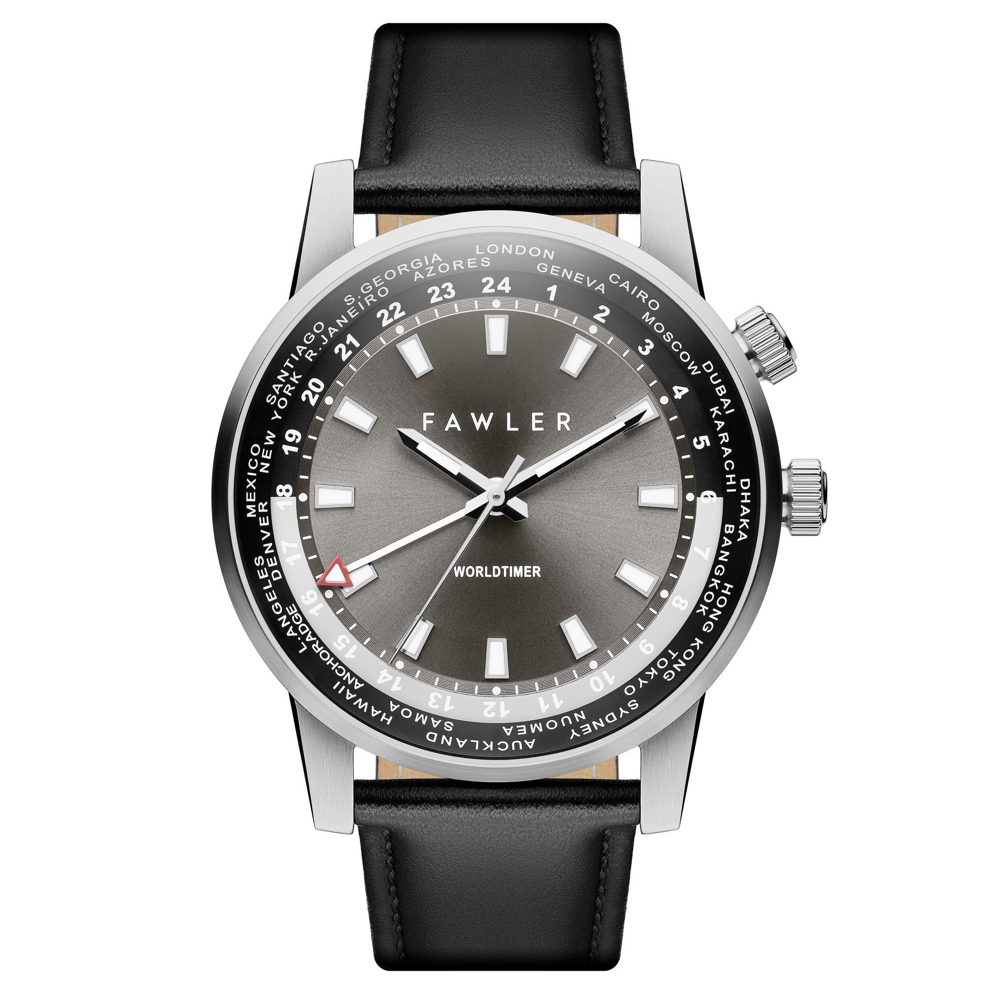 Gentium Gray Stainless Steel World time GMT Watch In Stock Fawler Gentium Gray Stainless Steel World time GMT Watch In Stock Fawler