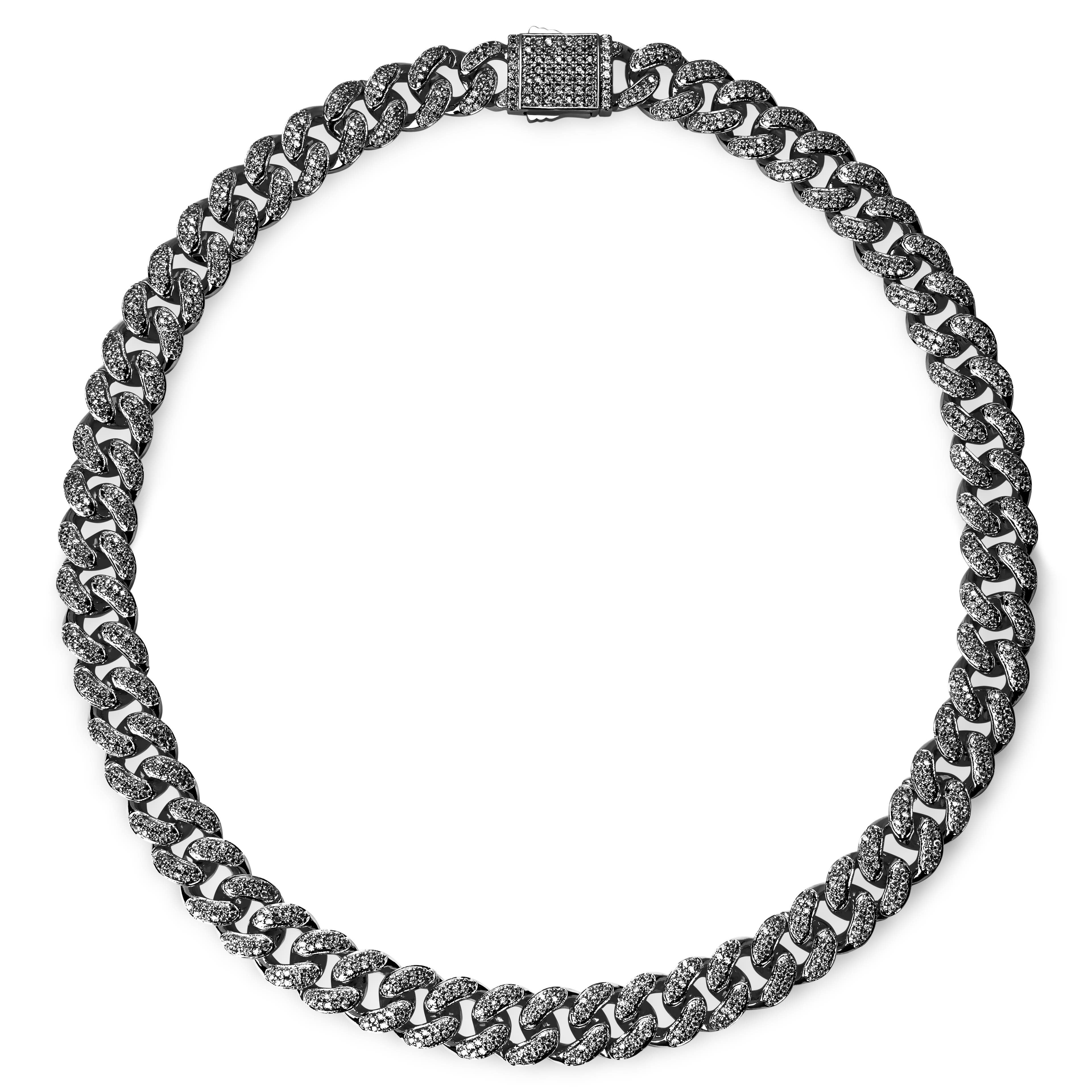 Nicos Collar Efecto Hielo De Cadena Cubana Y Circonita Negro De 12 Mm