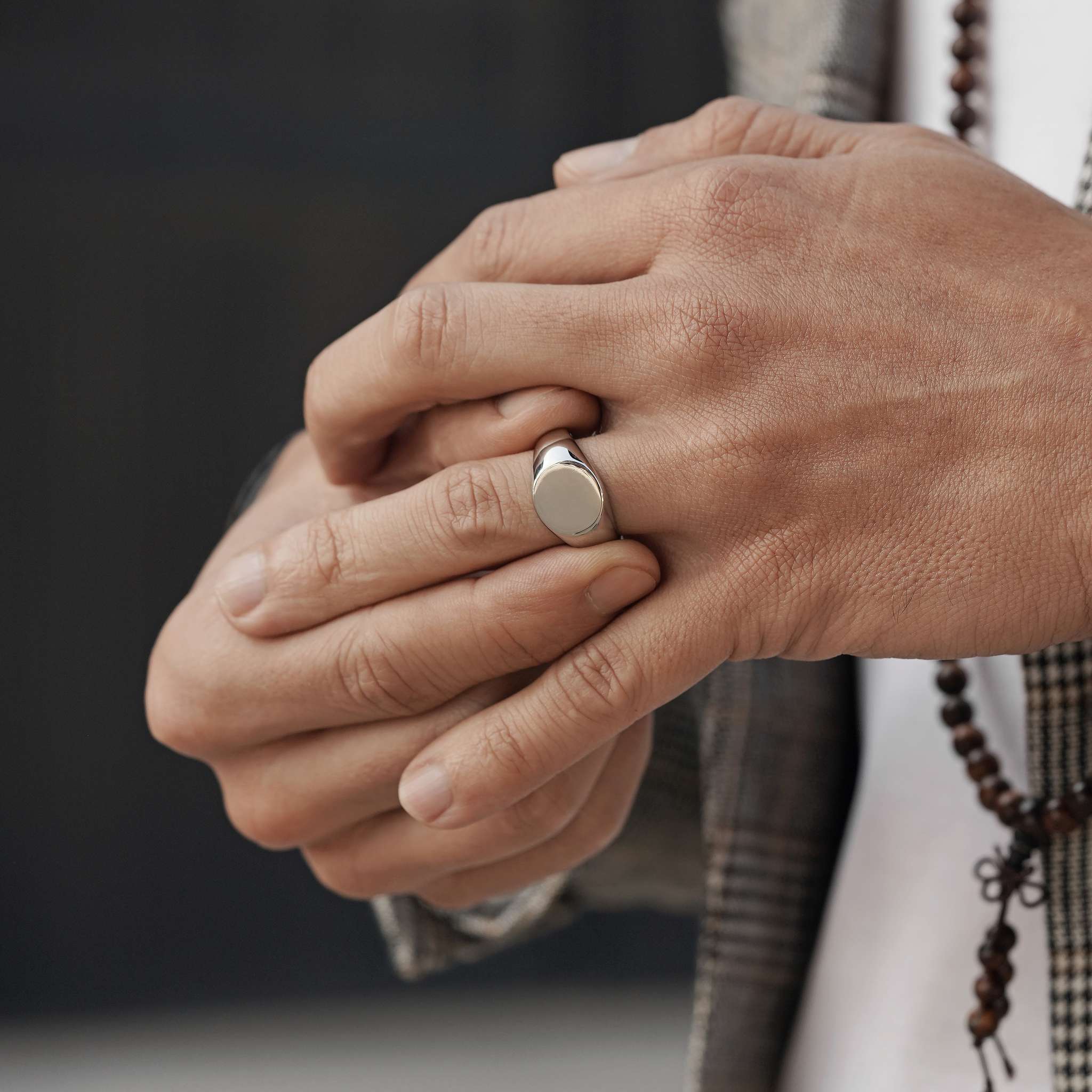 Silver-Tone Round Stainless Steel Signet Ring | In stock! | Lucleon