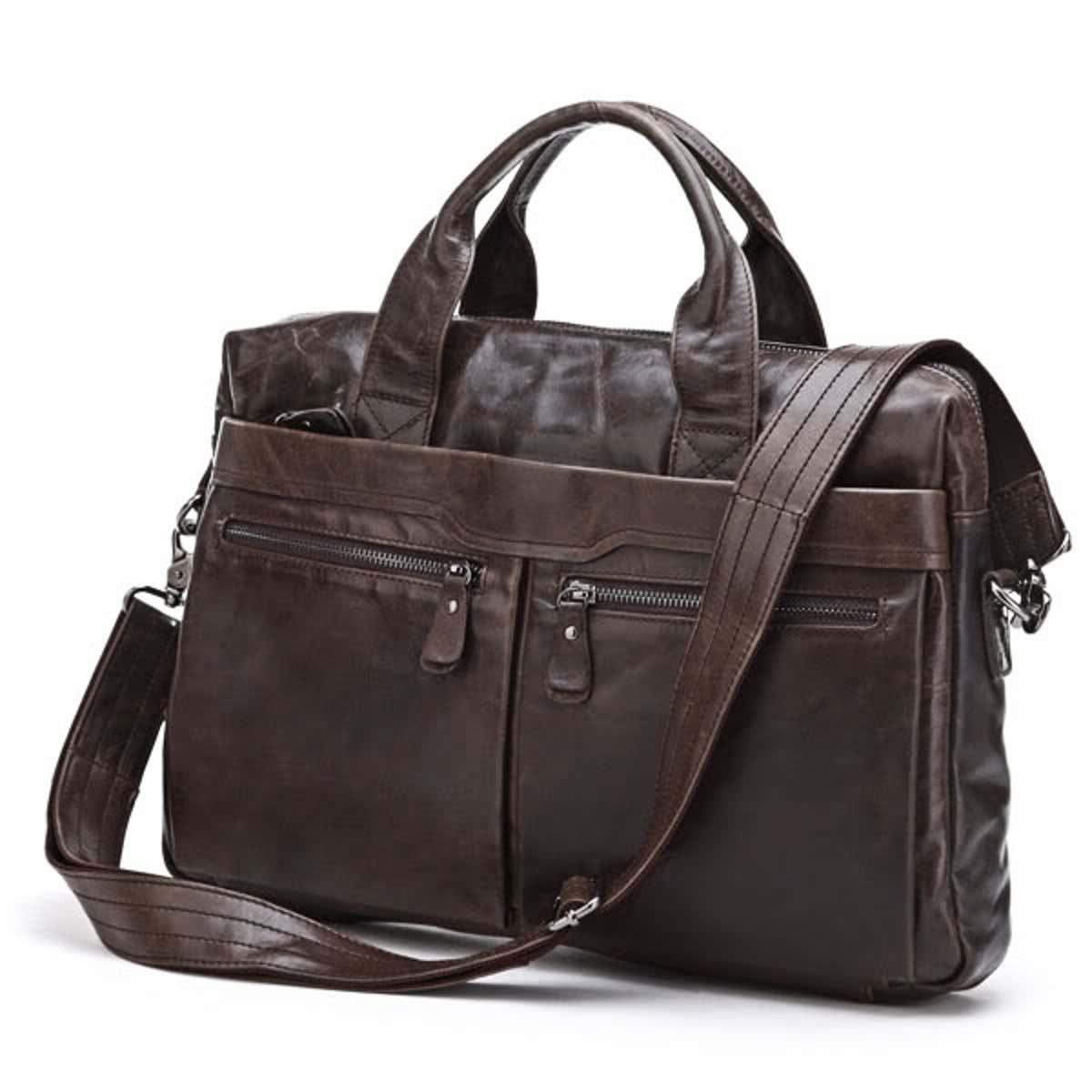 Bruine Mark Leren Computertas | Op voorraad | Delton Bags