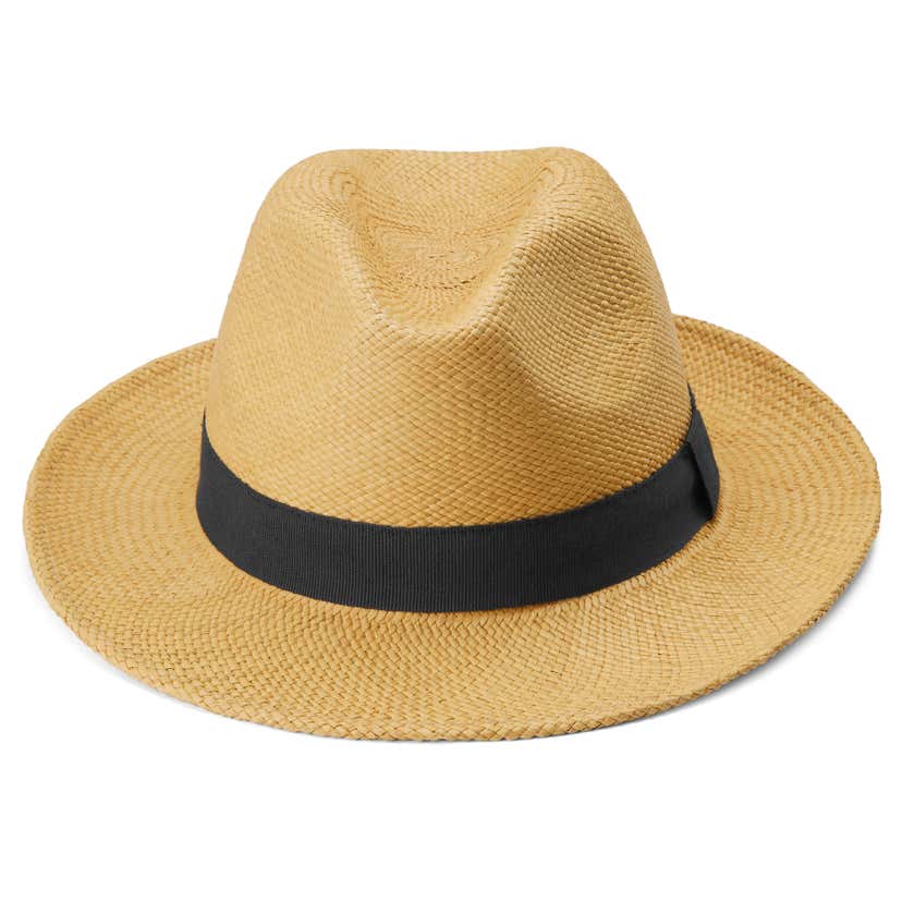 Moda | Mustard Yellow Ecuadorian Straw Panama Hat with Navy Band | In ...