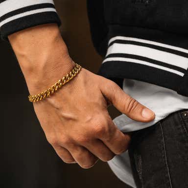 8mm Gold-Tone Stainless Steel Curb Chain Bracelet | In stock! | Lucleon