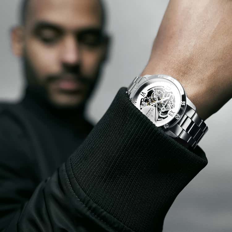 Dante II | Silver-Tone Stainless Steel Skeleton Watch With Silver-Tone ...