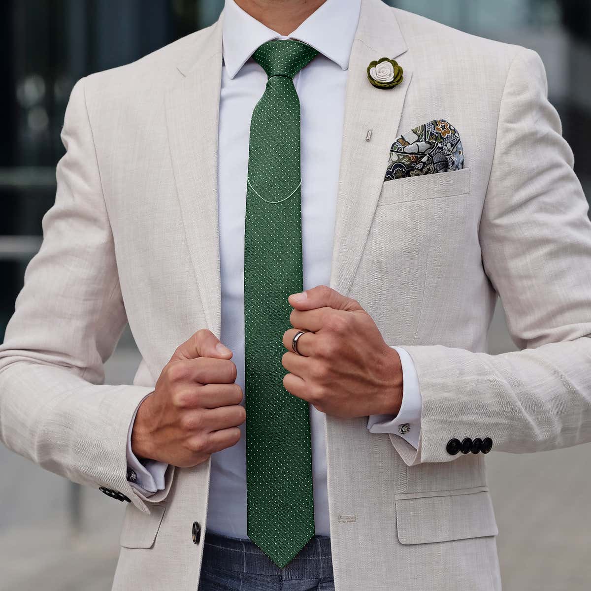 Cravate en soie verte à pois blancs - 6 cm | En stock! | Trendhim