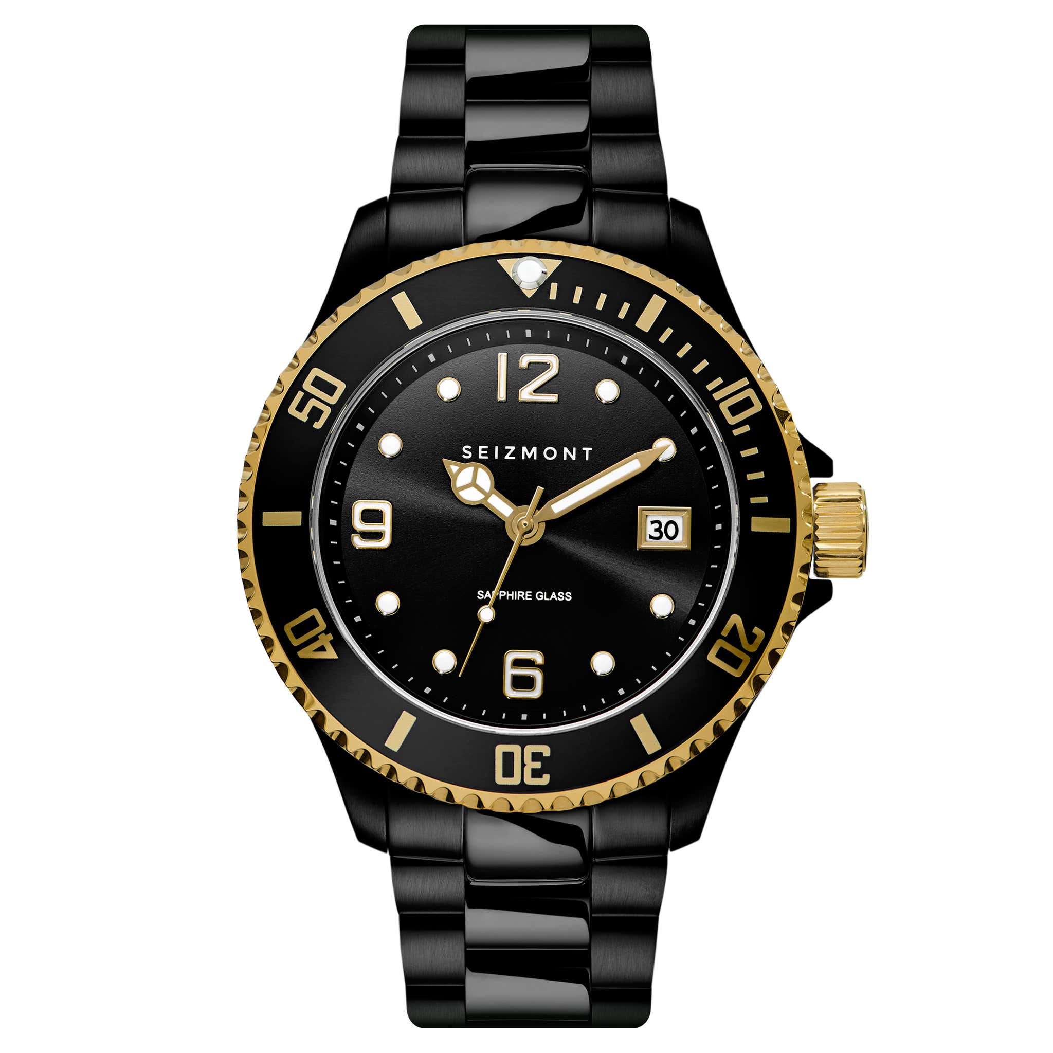 Tide | Black & Gold-Tone Stainless Steel Dive Watch With Black Dial ...