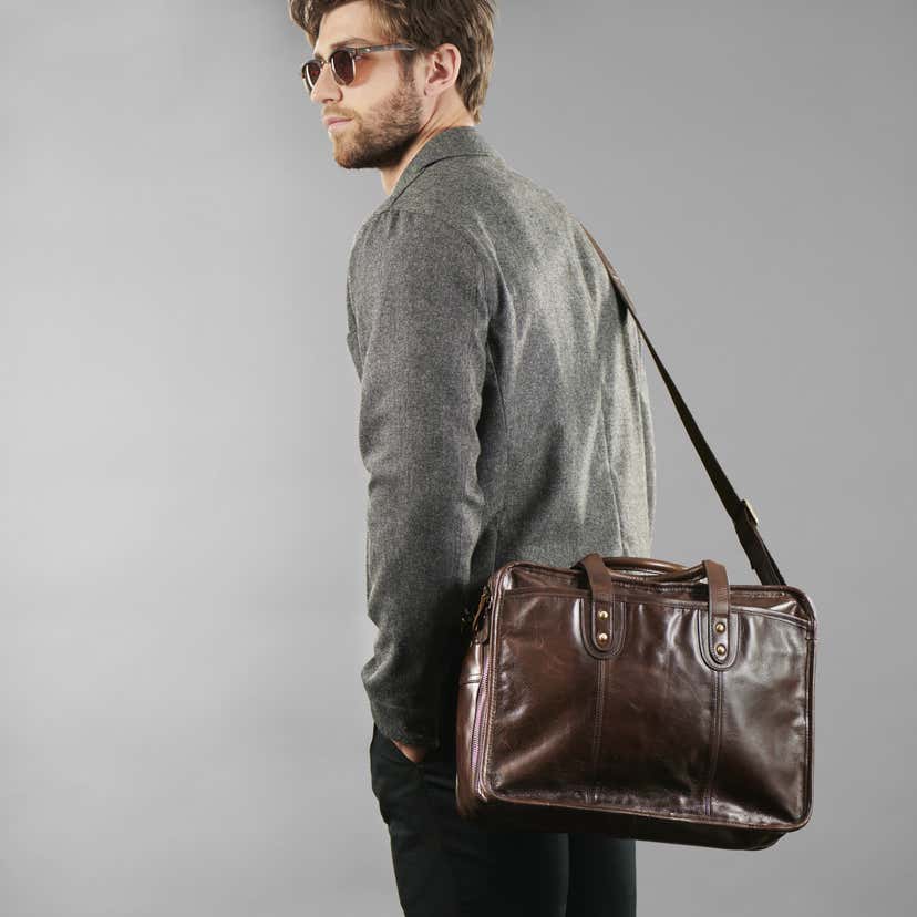 Chestnut Leather Briefcase | In stock! | Delton Bags