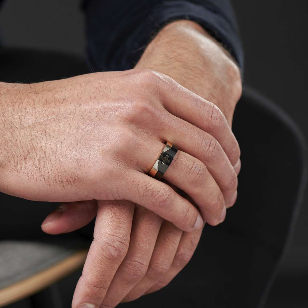 Black & Gold-Tone Cross Steel Ring | In stock! | Fort Tempus