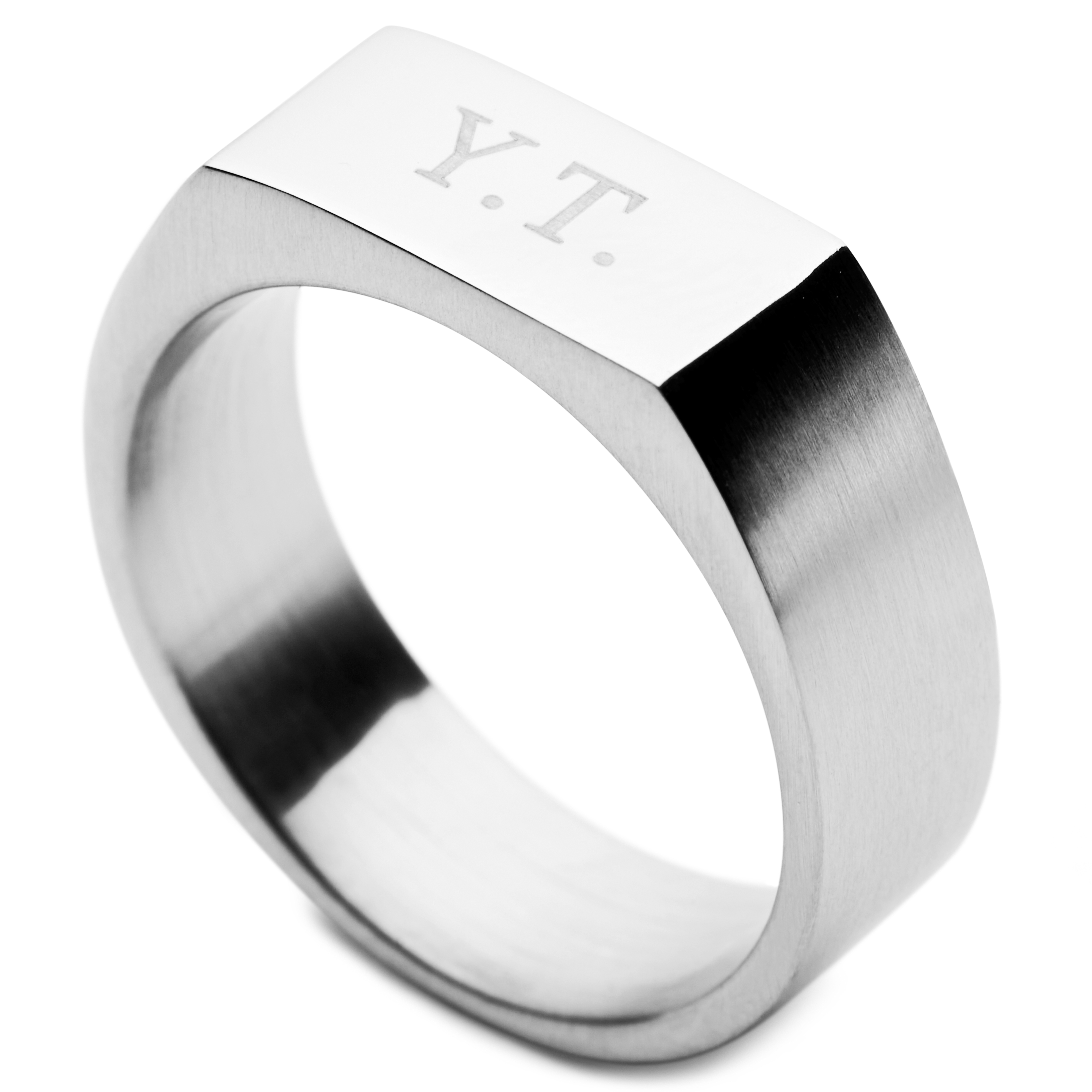 7 mm Silver-Tone Stainless Steel Rectangular Signet Ring | In stock ...