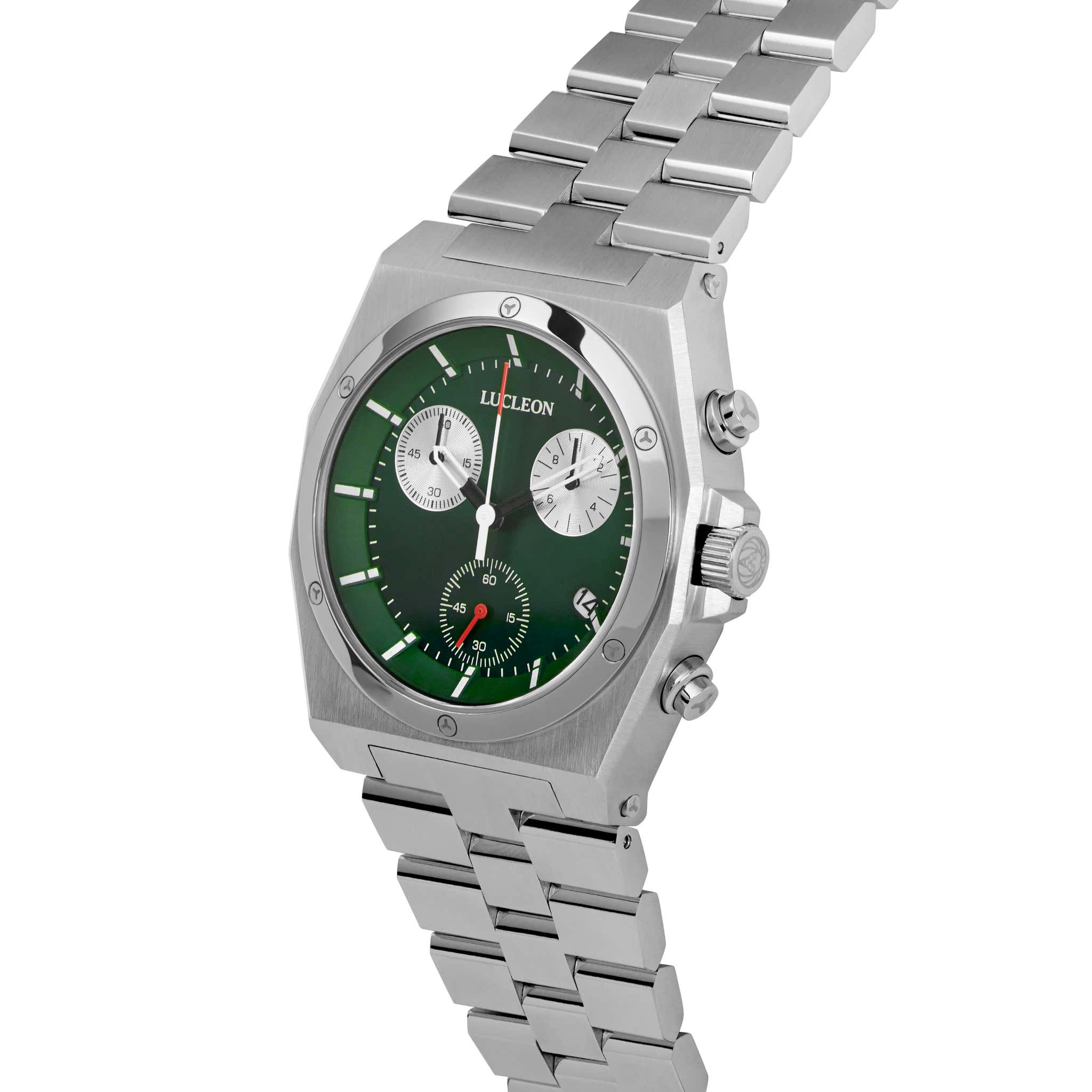 Ray | Silver-Tone Stainless Steel Chronograph Watch With Green Dial ...