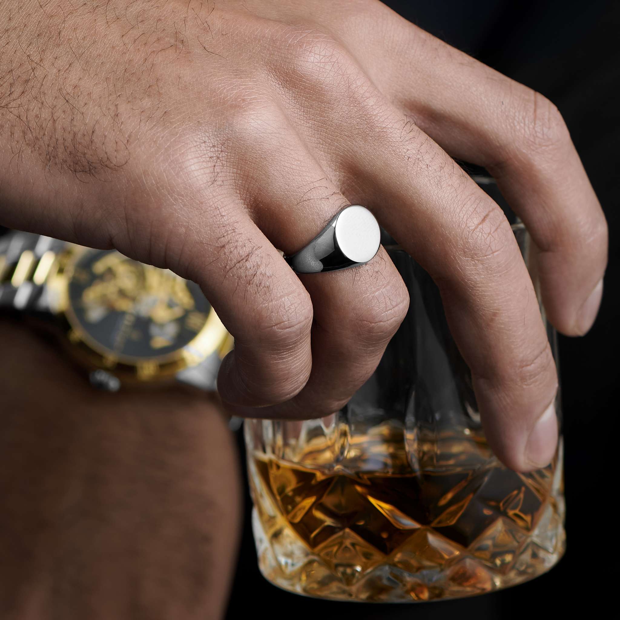 Silver-Tone Round Stainless Steel Signet Ring | In stock! | Lucleon