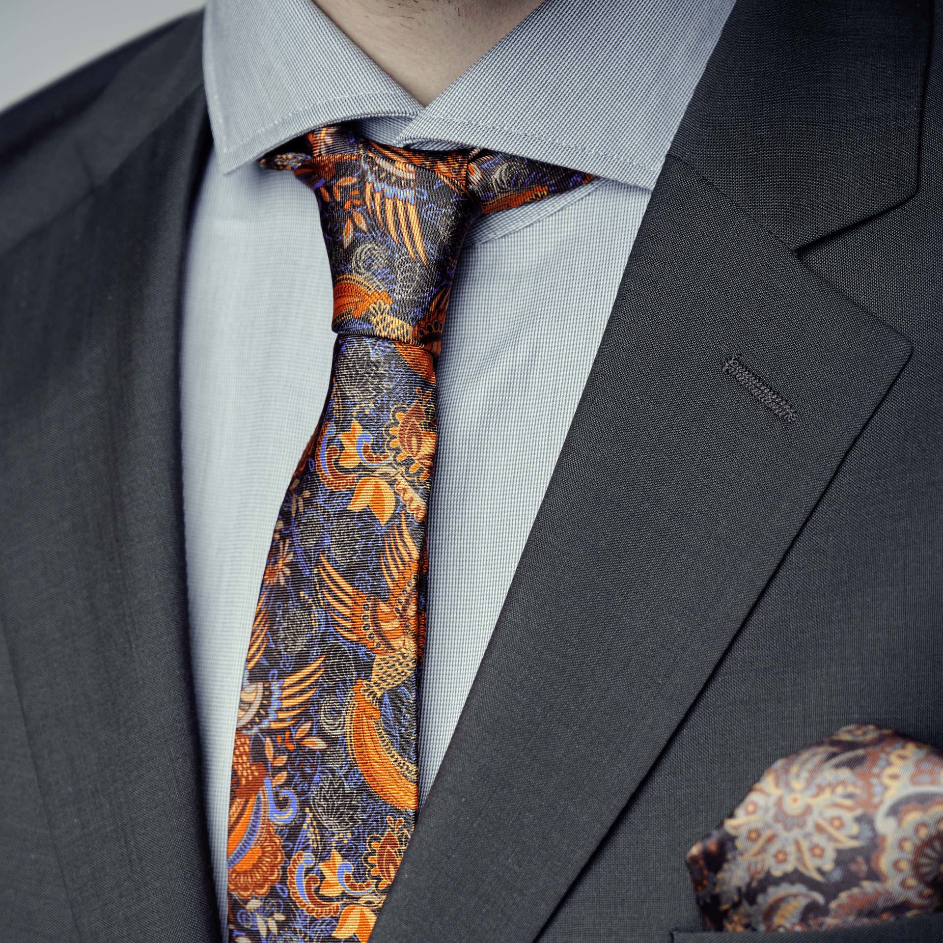 Boho | Dark Brown & Orange Bird Pattern Silk Tie | In stock! | Bohemian ...