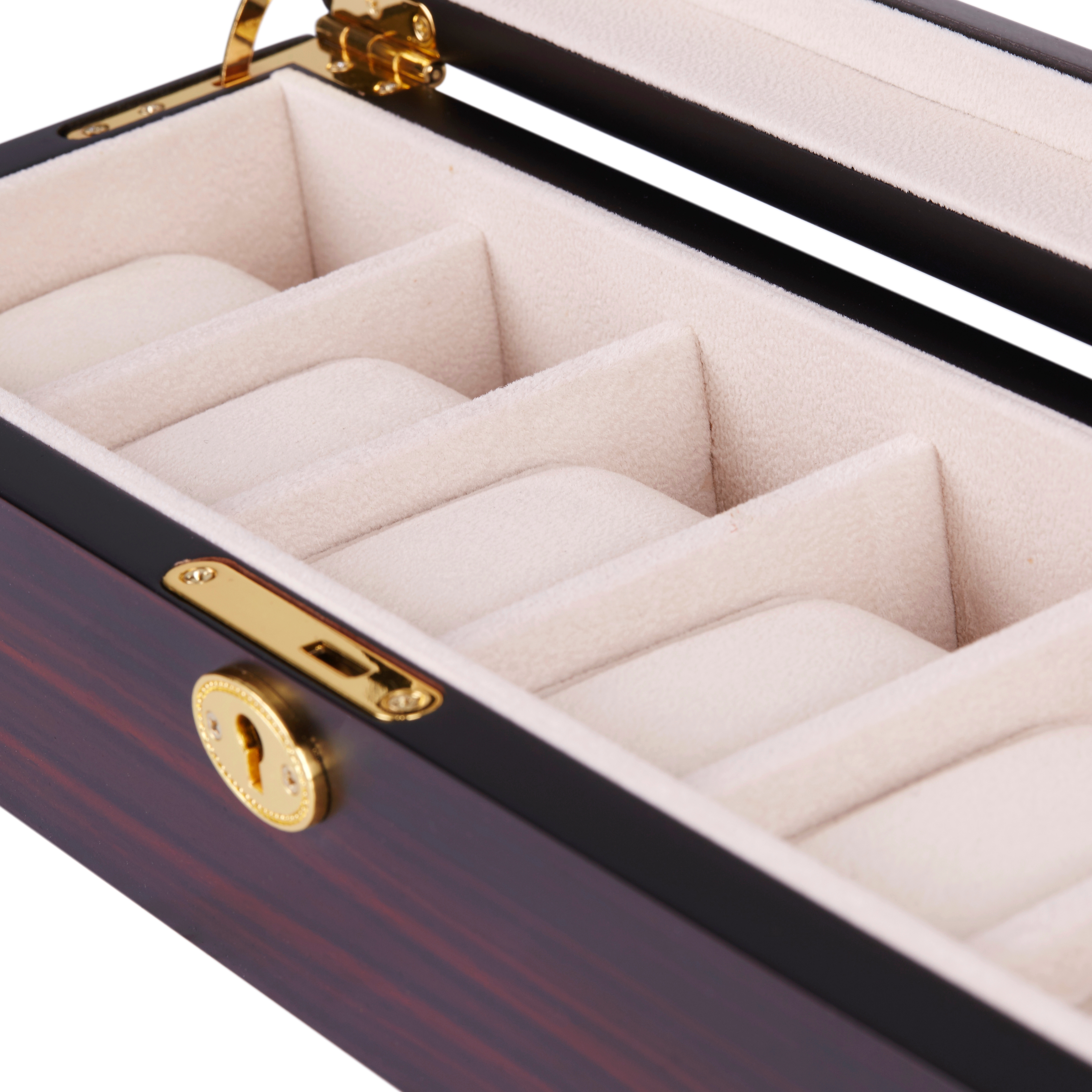 Lockable Gold-Tone & Ebony Wood Watch Case - 6 Watches | In stock ...
