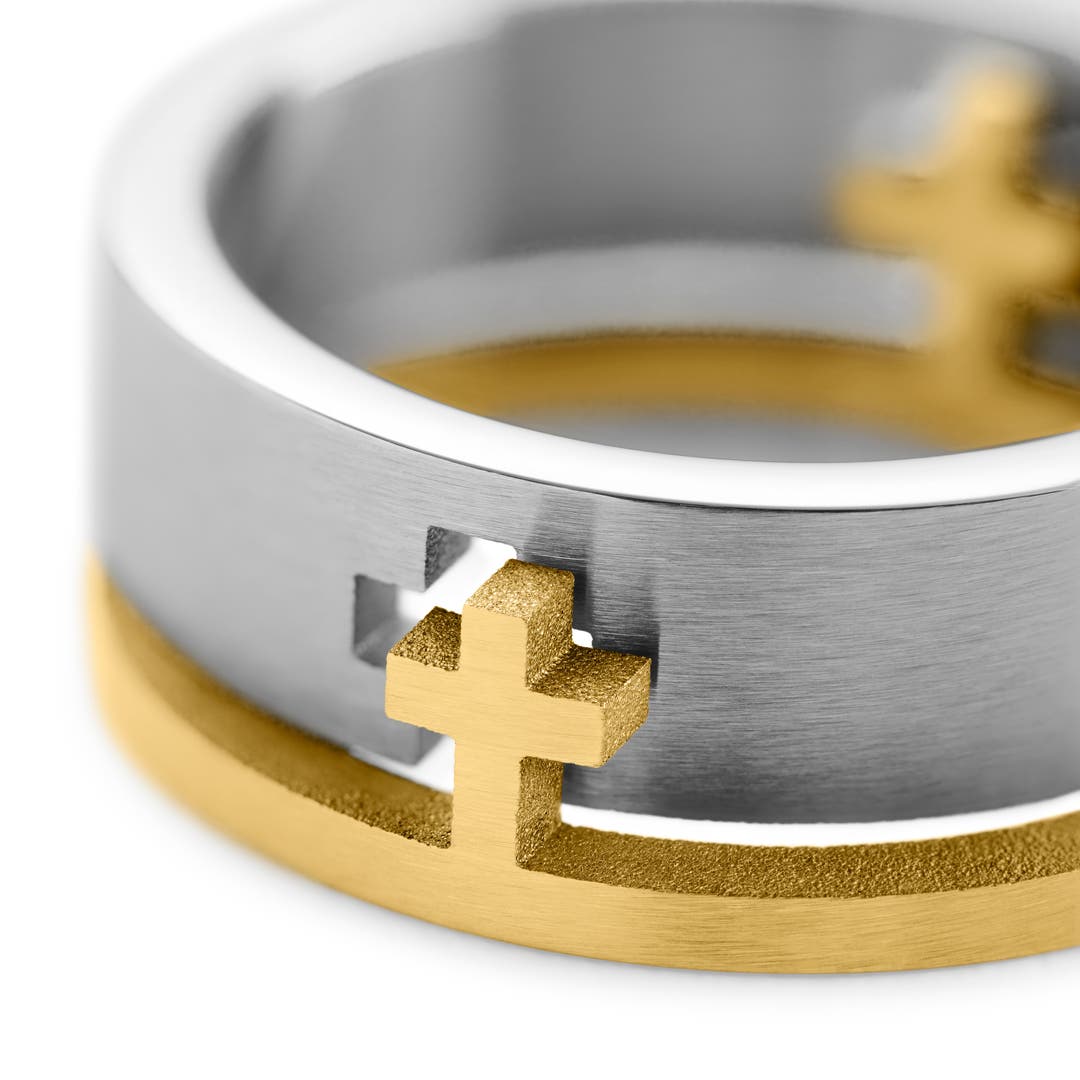 Unity | 8 mm Zilver- en Goudkleurige Ring met Kruis | Op voorraad | Arkai Unity | 8 mm Zilver- en Goudkleurige Ring met Kruis | Op voorraad | Arkai
