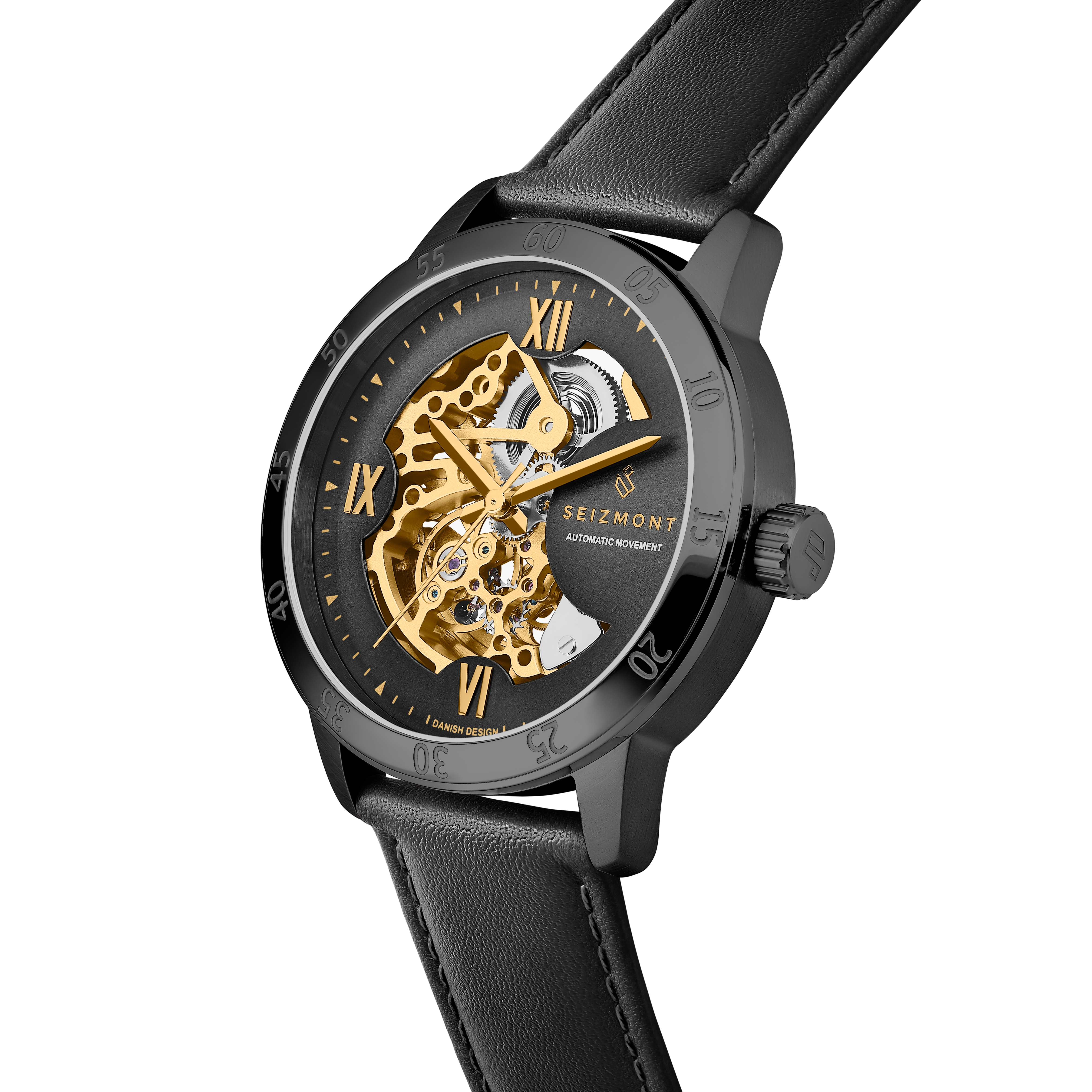 Dante II | Gold-tone and Black Skeleton Watch with Leather Straps | In ...