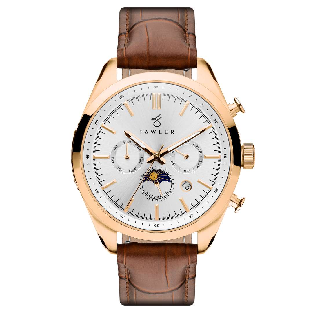 Perseus | Rose Gold-Tone Automatic Moonphase Watch With White Dial | In ...