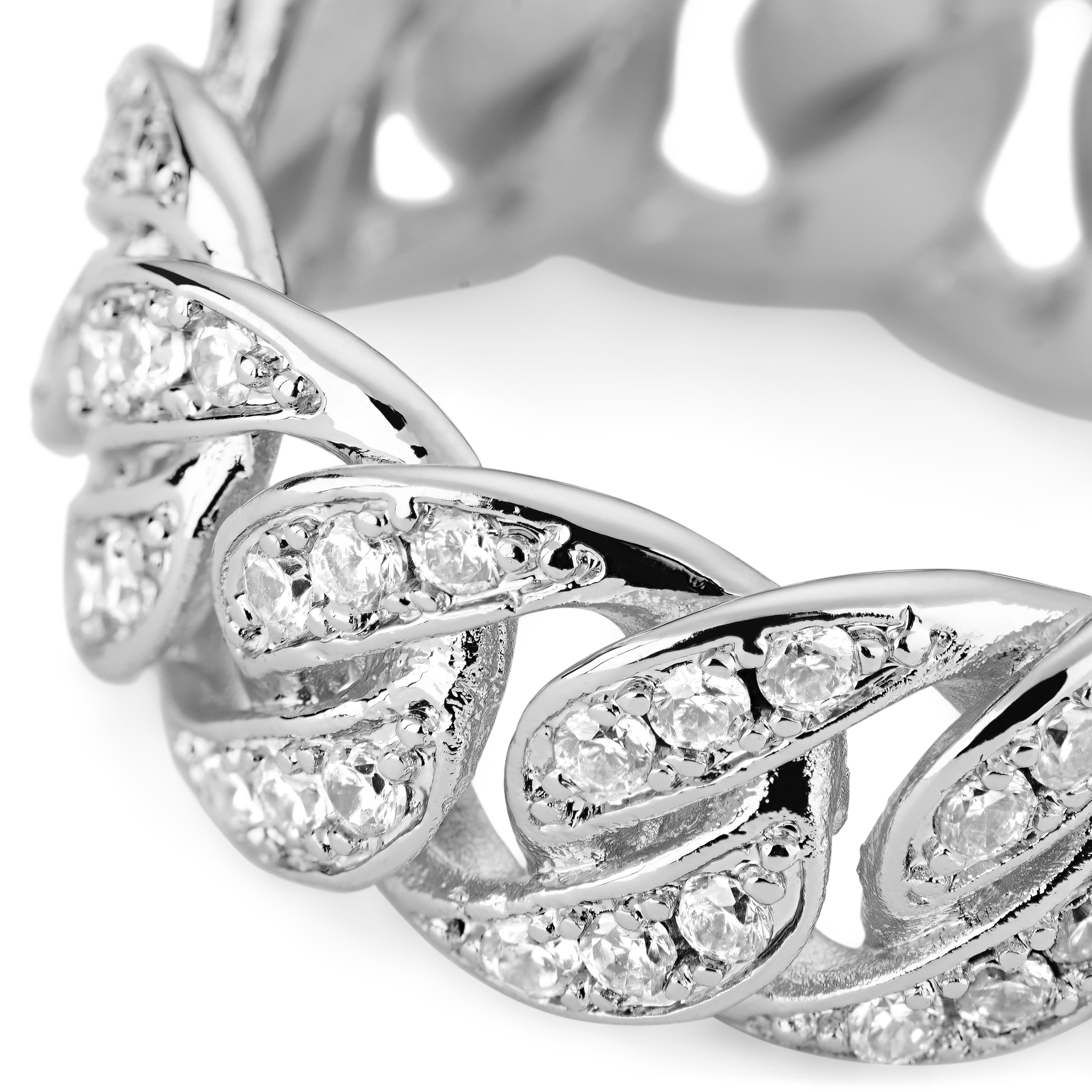 Nicos Anillo Efecto Hielo De Cadena Cubana Plateada Y Circonitas De 10 Mm ¡en Stock Otsu