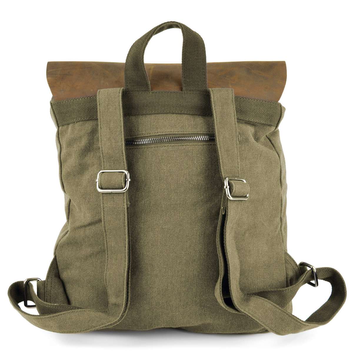 Olive Green Canvas & Dark Earth Leather Pull-up Backpack | In stock ...