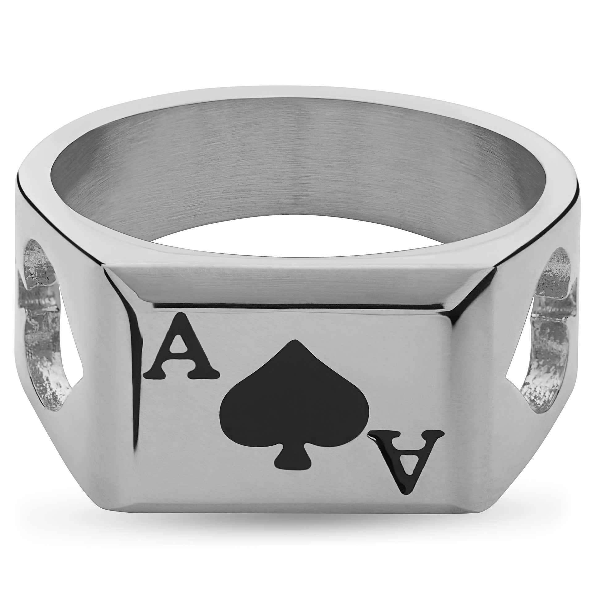 Ace | 12 mm Silver-Tone Stainless Steel Ace Of Spades Signet Ring | In ...