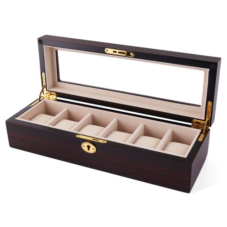 Lockable Gold-Tone & Ebony Wood Watch Case - 6 Watches | In stock ...