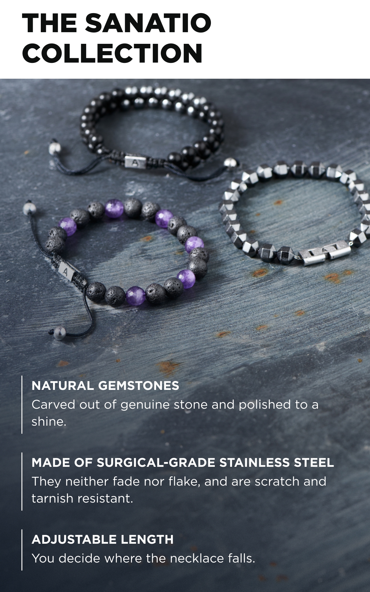 Sanatio | Black Onyx & Grey Hematite Double Bracelet | In stock! | Arkai