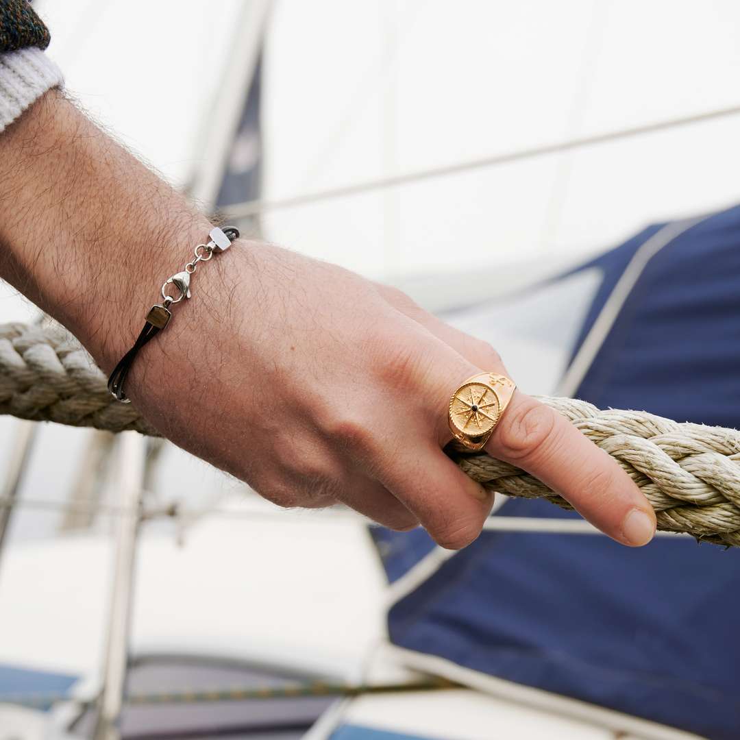 Gravel | Gold-Tone Compass & Anchors Signet Ring | In stock! | Lucleon
