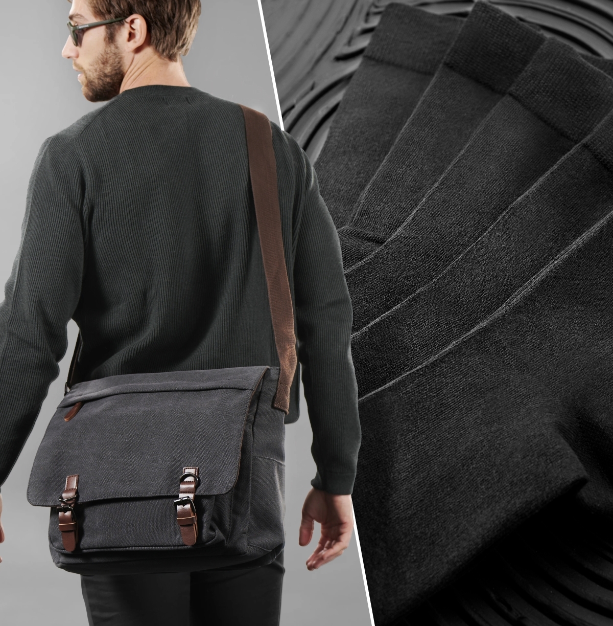 Dark Gray Canvas Bag and Black Sock Combo | In stock! | Trendhim