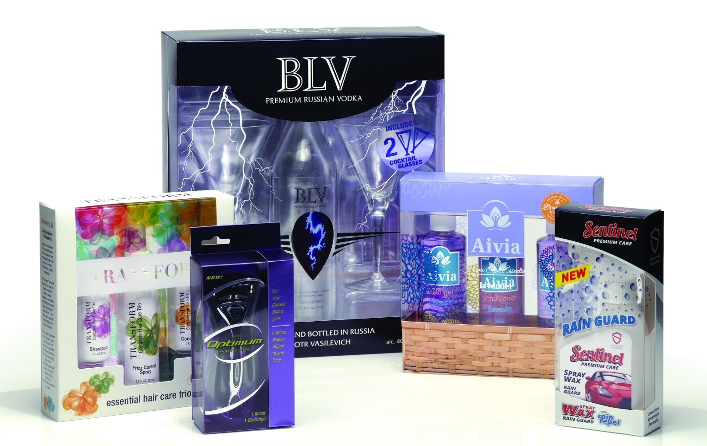 Plastic/paper combo pack creates an on-shelf showcase