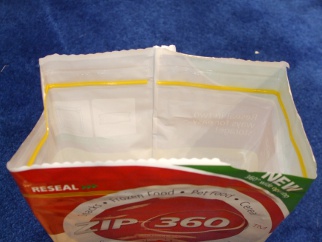 Zipper on gusseted bag opens wide, makes handy pour spout