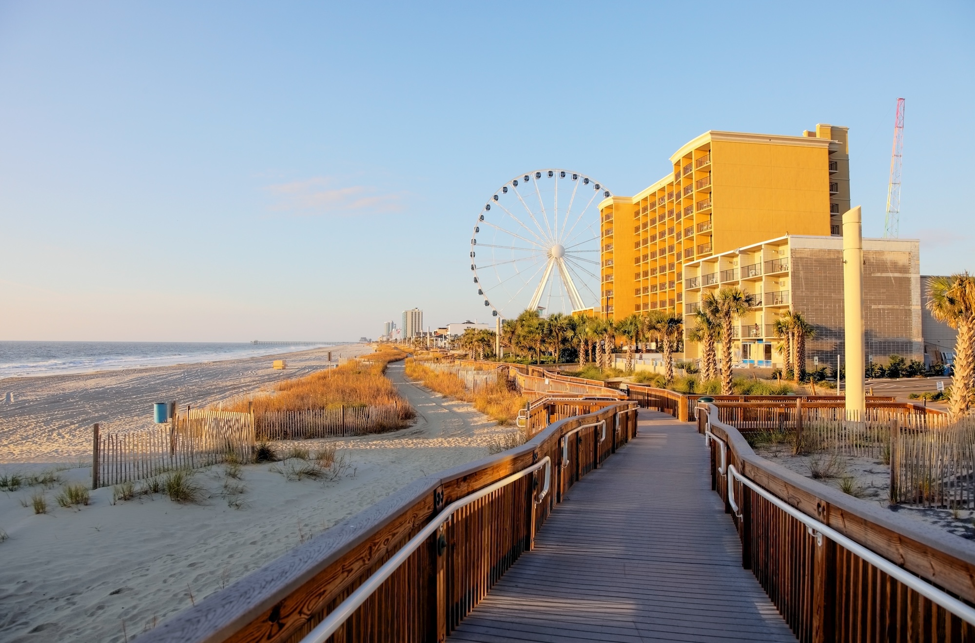 A scenic boardwalk at Myrtle Beach, South Carolina, leading to the ...