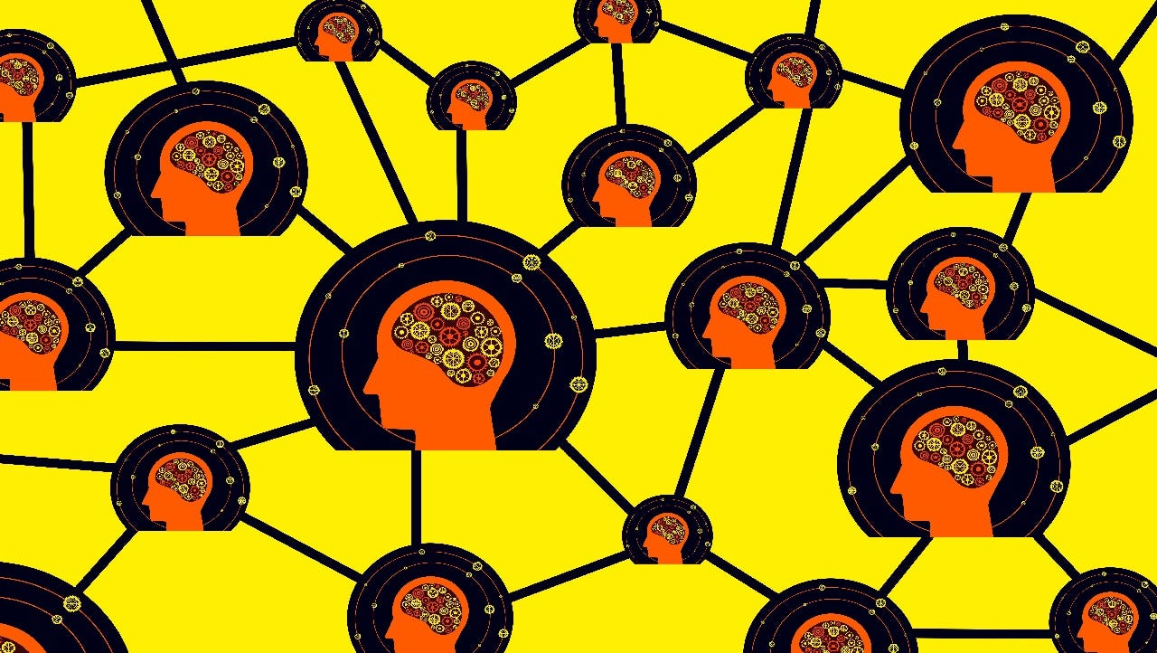 A concept of a human intelligent network and AI connecting between each other, enabling mind interaction A concept of a human intelligent network and AI connecting between each other, enabling mind interaction