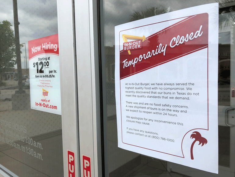 In-N-Out closes more than 30 Texas restaurants due to bun problem