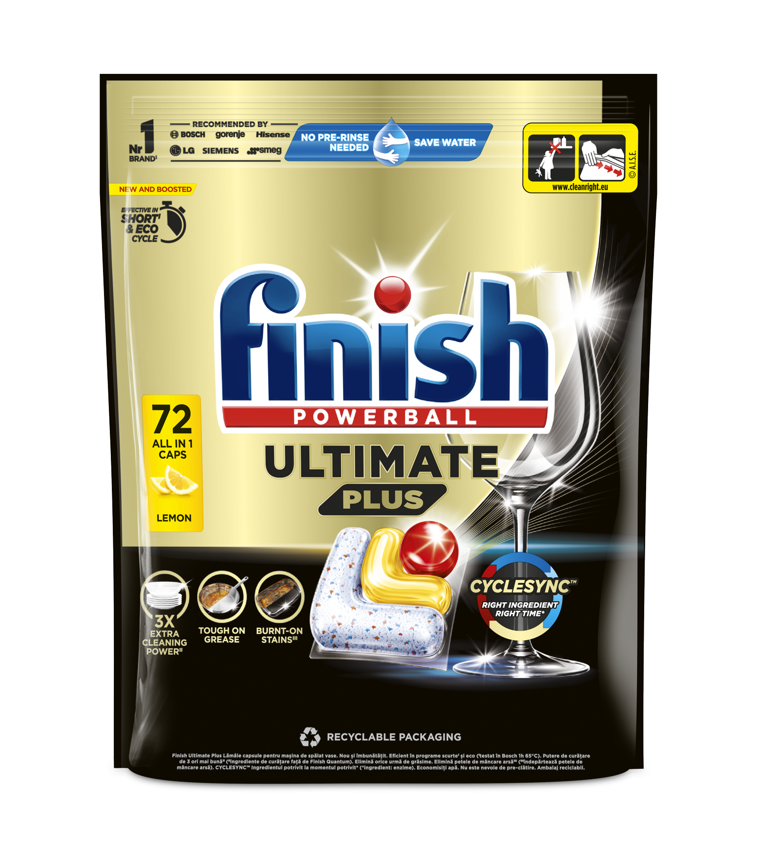 Finish Ultimate Plus Lămâie, 72 capsule | Finish® RO