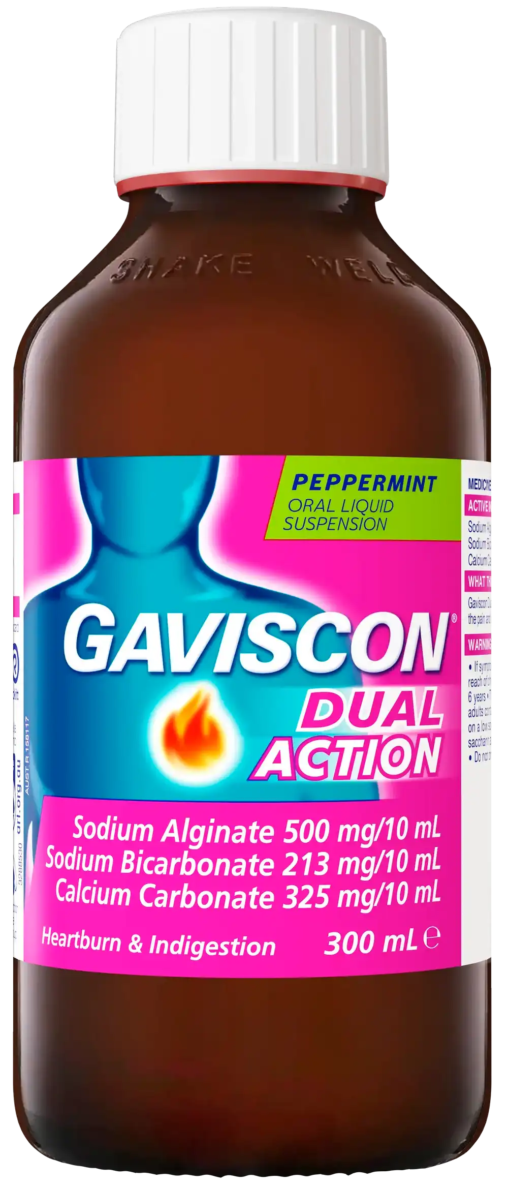 Gaviscon Dual Action Peppermint Liquid 300ml | Gaviscon NZ